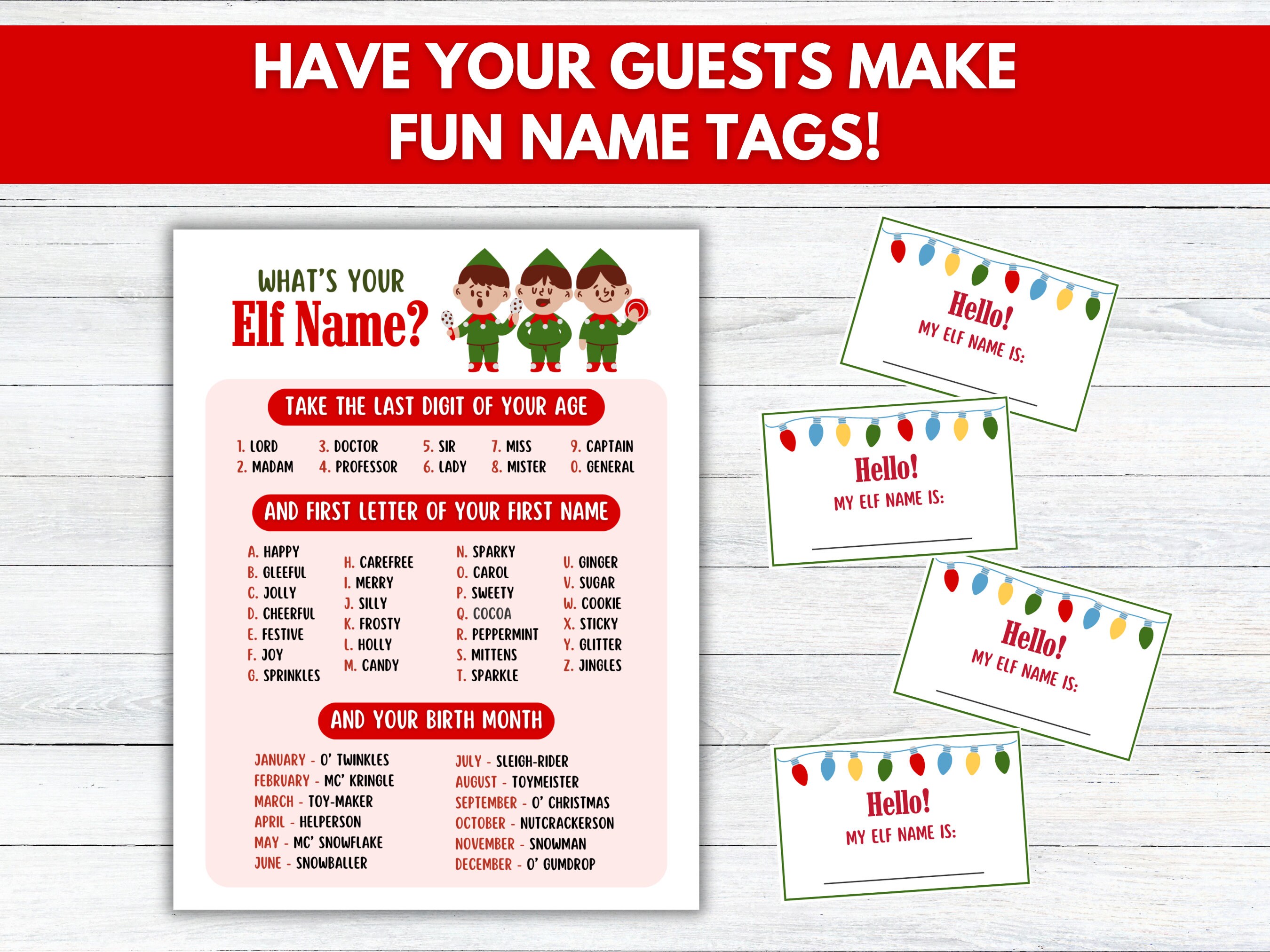 What's Your Elf Name Game With Name Tags, Christmas Game, Christmas ...