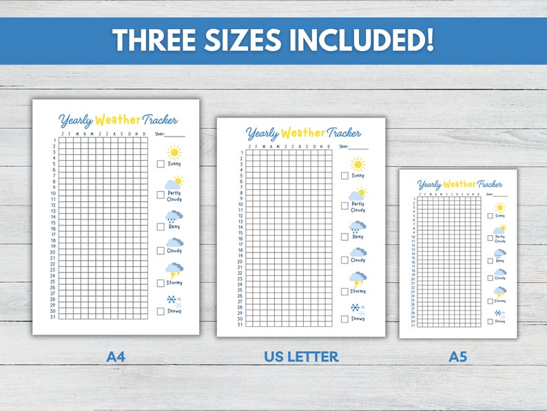 Weather Tracker Printable, Weekly Monthly Yearly Weather Chart, Kids ...