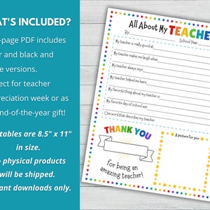 Teacher Appreciation Week Printable, All About My Teacher ...