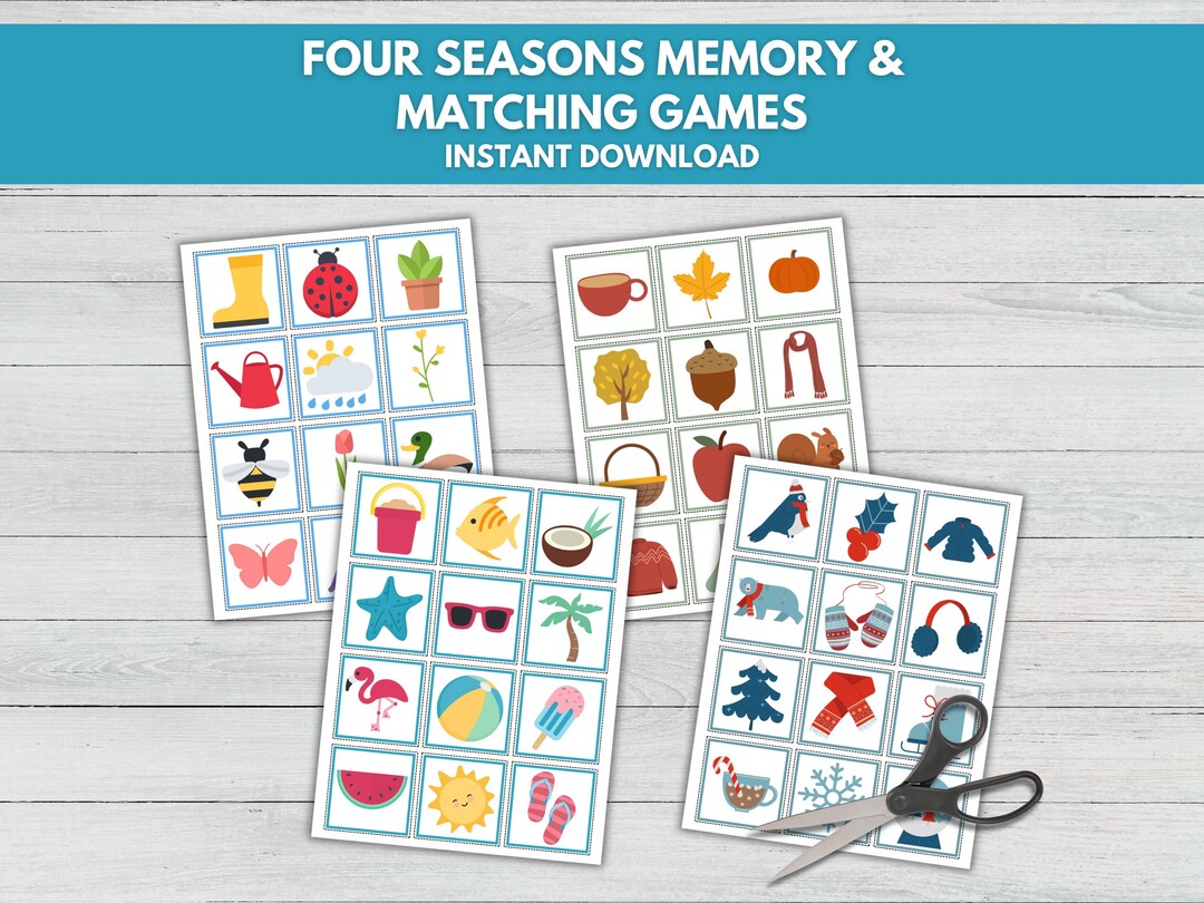 Four Seasons Memory Game Bundle, Seasons Matching Game, Four Seasons ...