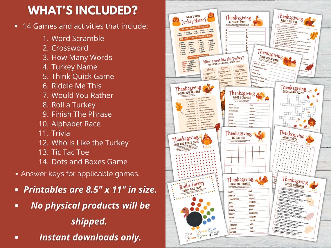14 Thanksgiving Games Bundle, Printable Thanksgiving Party Games ...