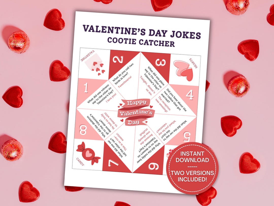Valentine’s Day Cootie Catcher, Valentine's Day Joke Teller for Kids ...