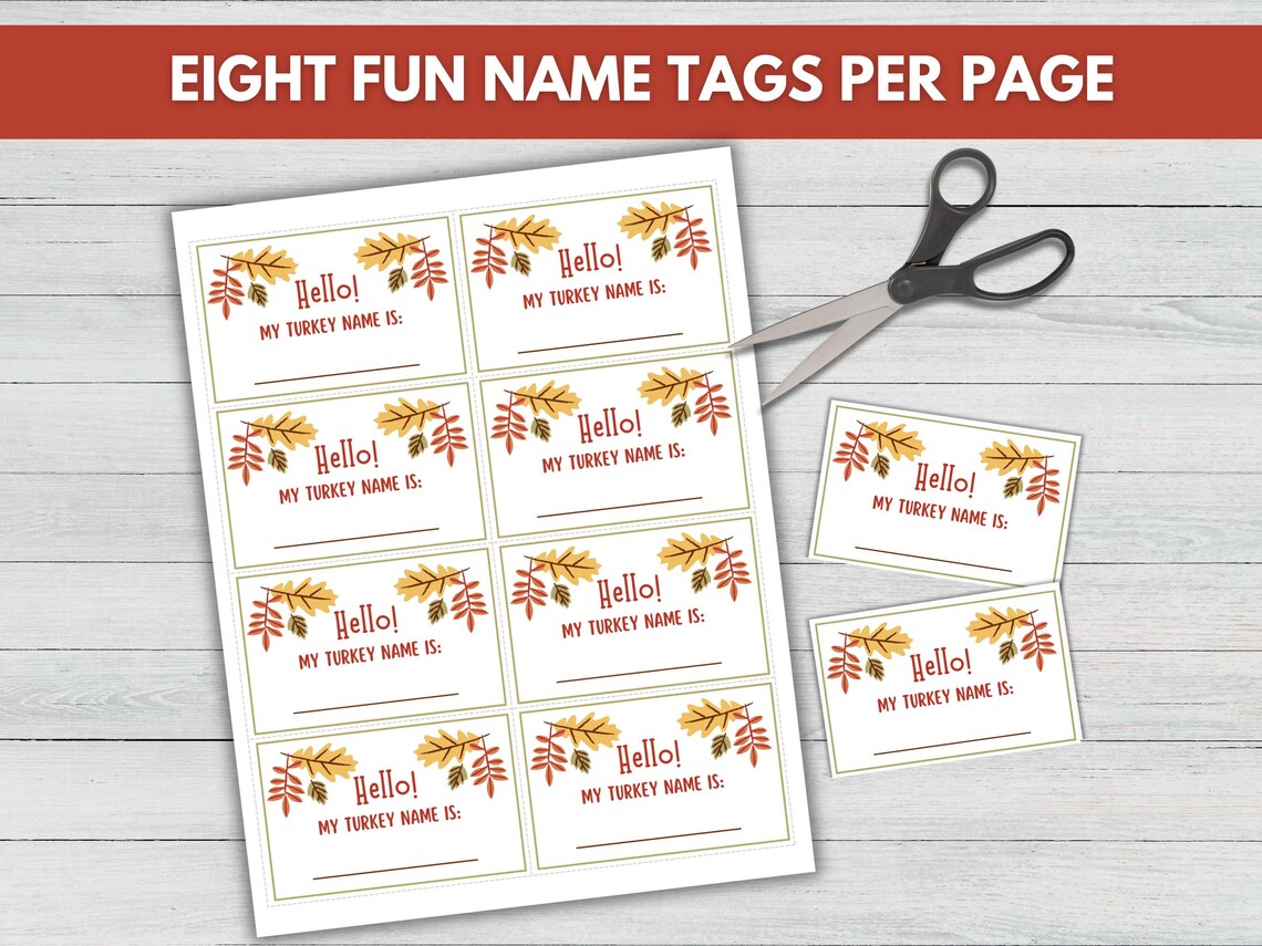 What's Your Turkey Name Game With Name Tags, Thanksgiving Party Game ...