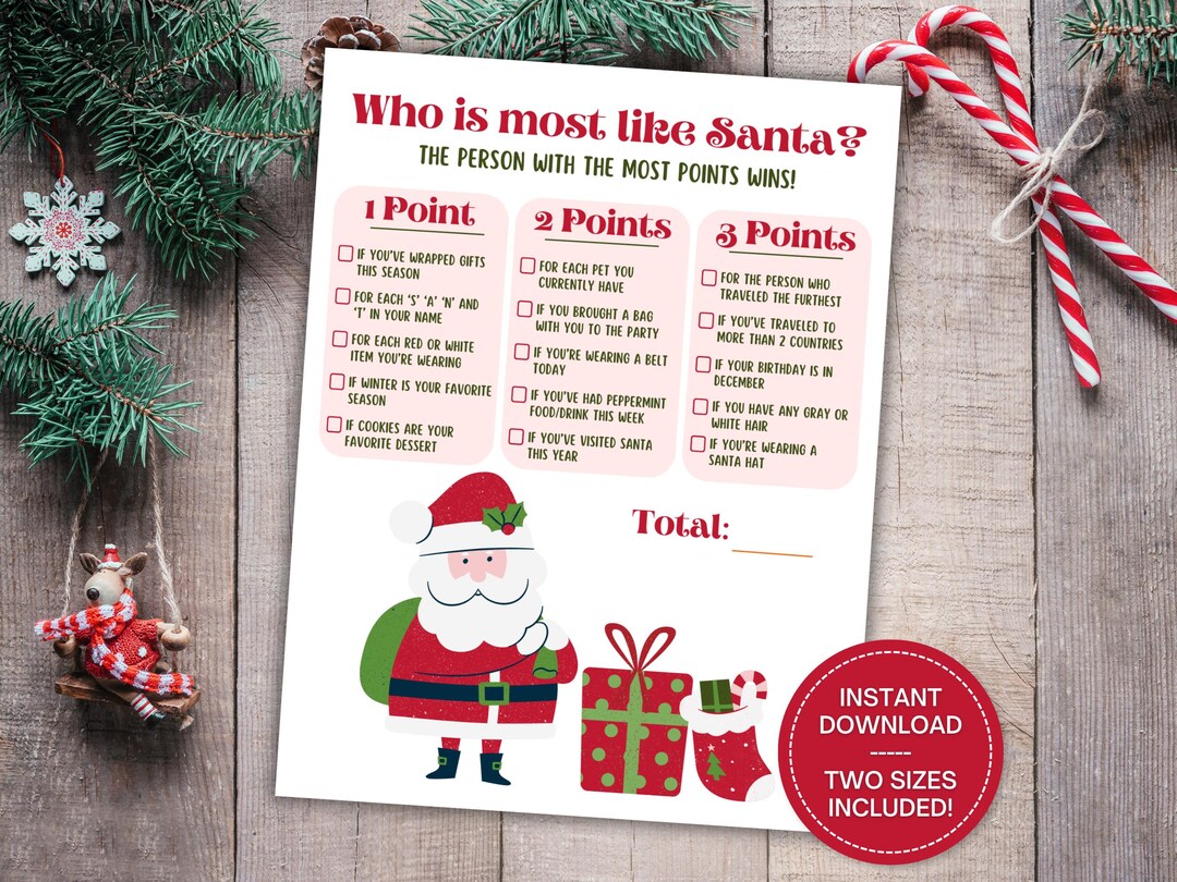 Who is Most Santa Like Santa Claus, Christmas Party Game, Office Party ...