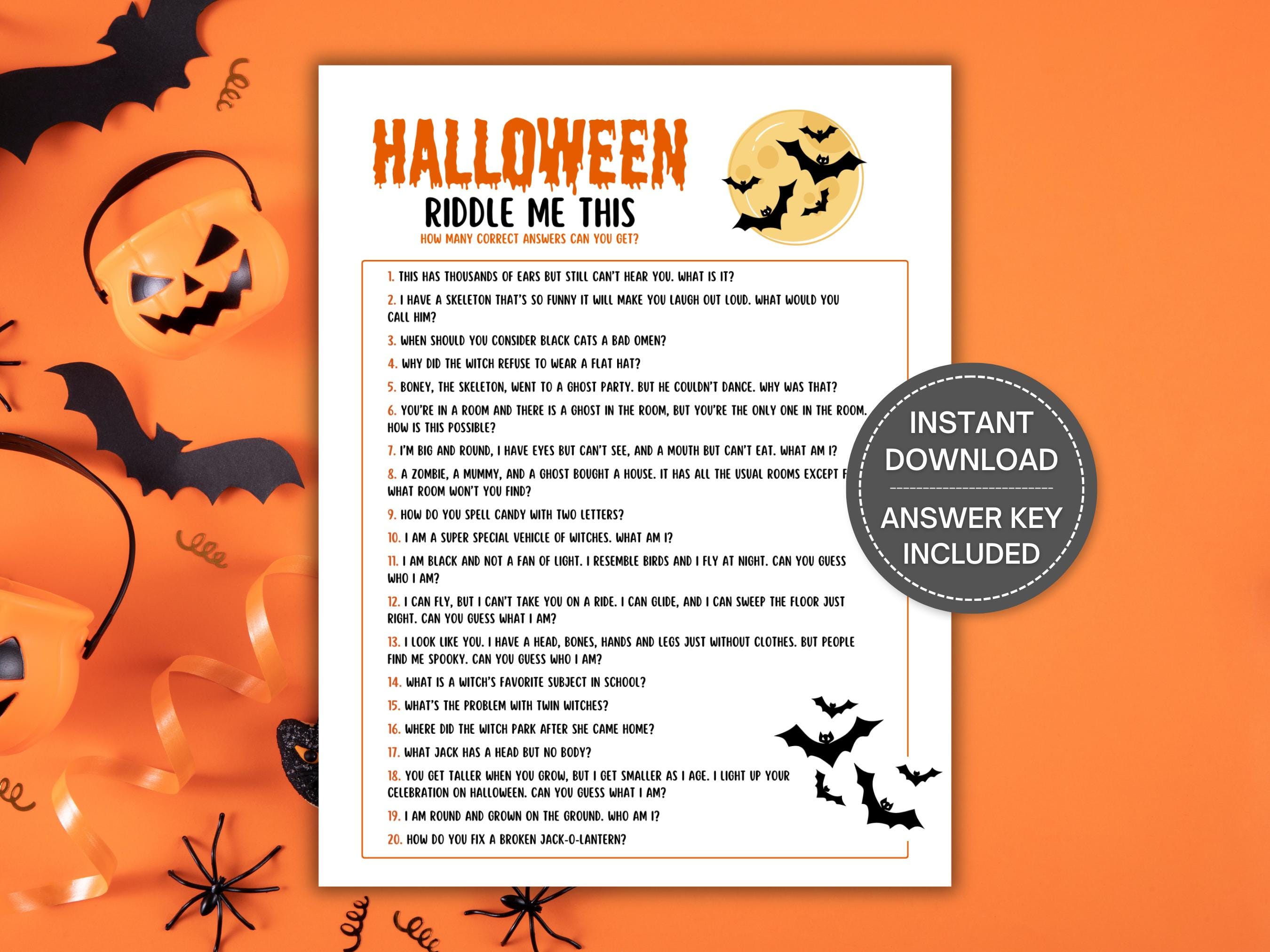 Halloween Riddle Me This Trivia Game, Printable Halloween Party Games ...