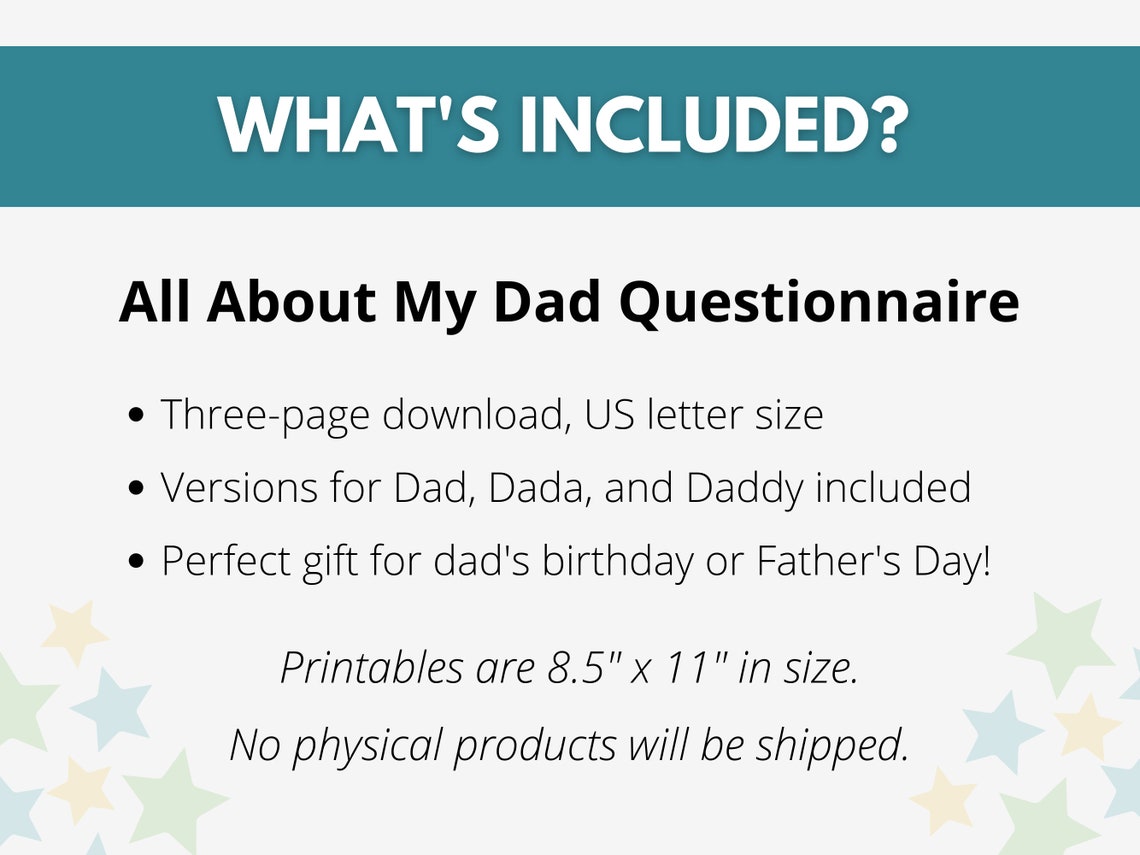 All About My Dad Printable, Fathers Day Gift From Kids, Personalized ...