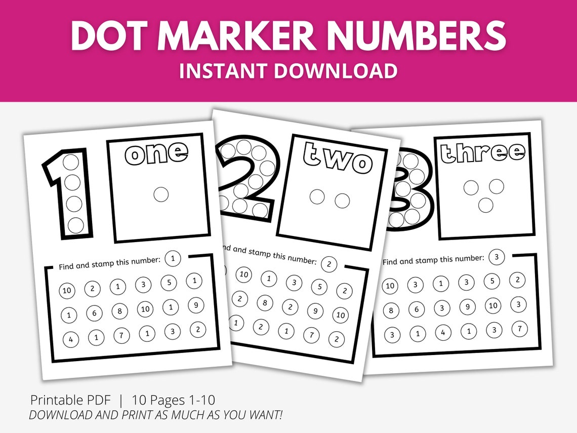 Dot Marker Numbers Printable Dab Marker Number Activity Dot - Etsy