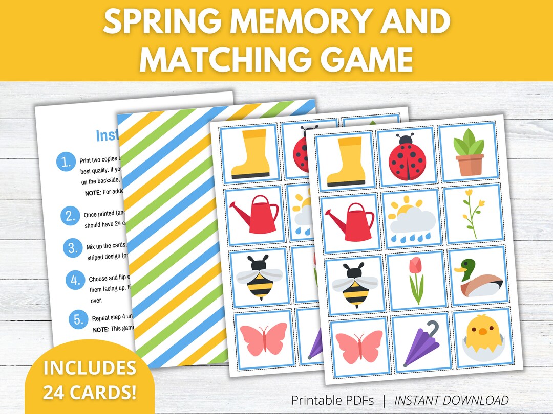 Spring Matching Game Printable, Spring Memory Game, Preschool Activity ...