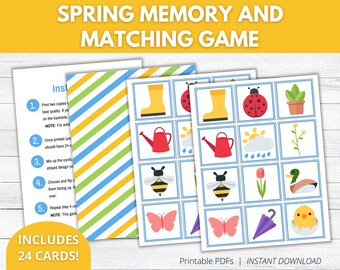 Printable Spring Matching Game, Spring Memory Game, Preschool Activity ...