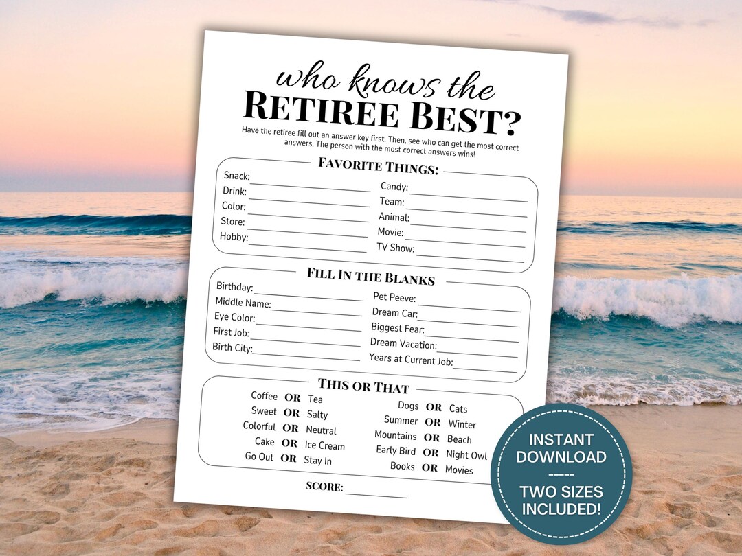 Who Knows the Retiree Best Game, Printable Retirement Party Game, How ...