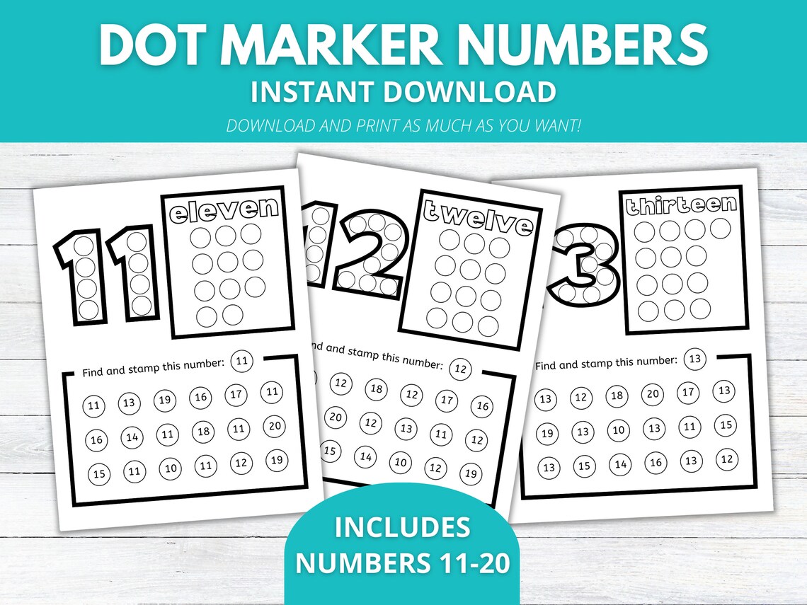 Dot Marker Numbers 11-20 Printable Dab Marker Number - Etsy