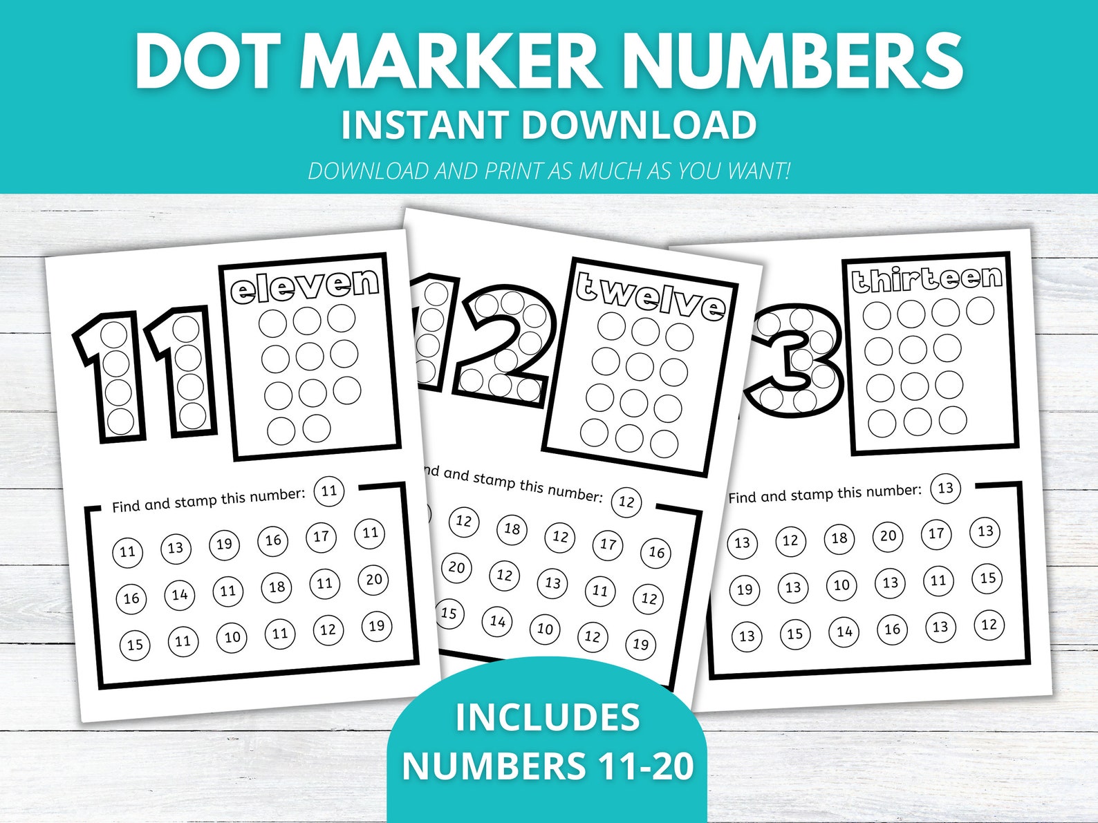Dot Marker Numbers 11-20 Printable Dab Marker Number - Etsy