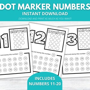 Dot Marker Numbers 11-20 Printable Dab Marker Number - Etsy