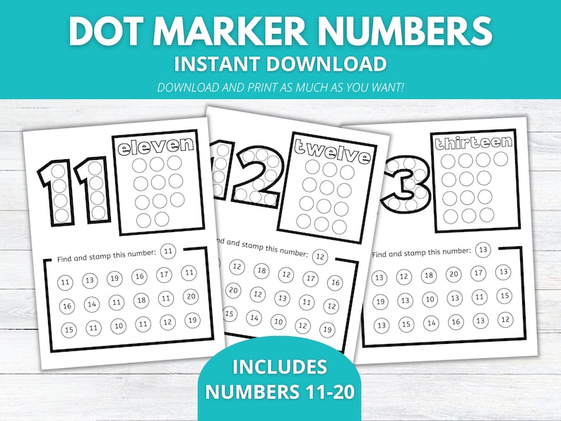 Dot Marker Numbers 11-20 Printable Dab Marker Number - Etsy