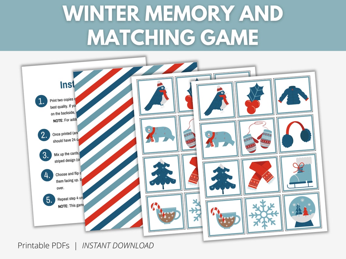 Winter Memory & Matching Game, Preschool Activities, Winter Memory Game ...