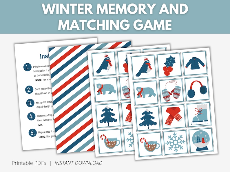 Winter Memory & Matching Game, Preschool Activities, Winter Memory Game ...