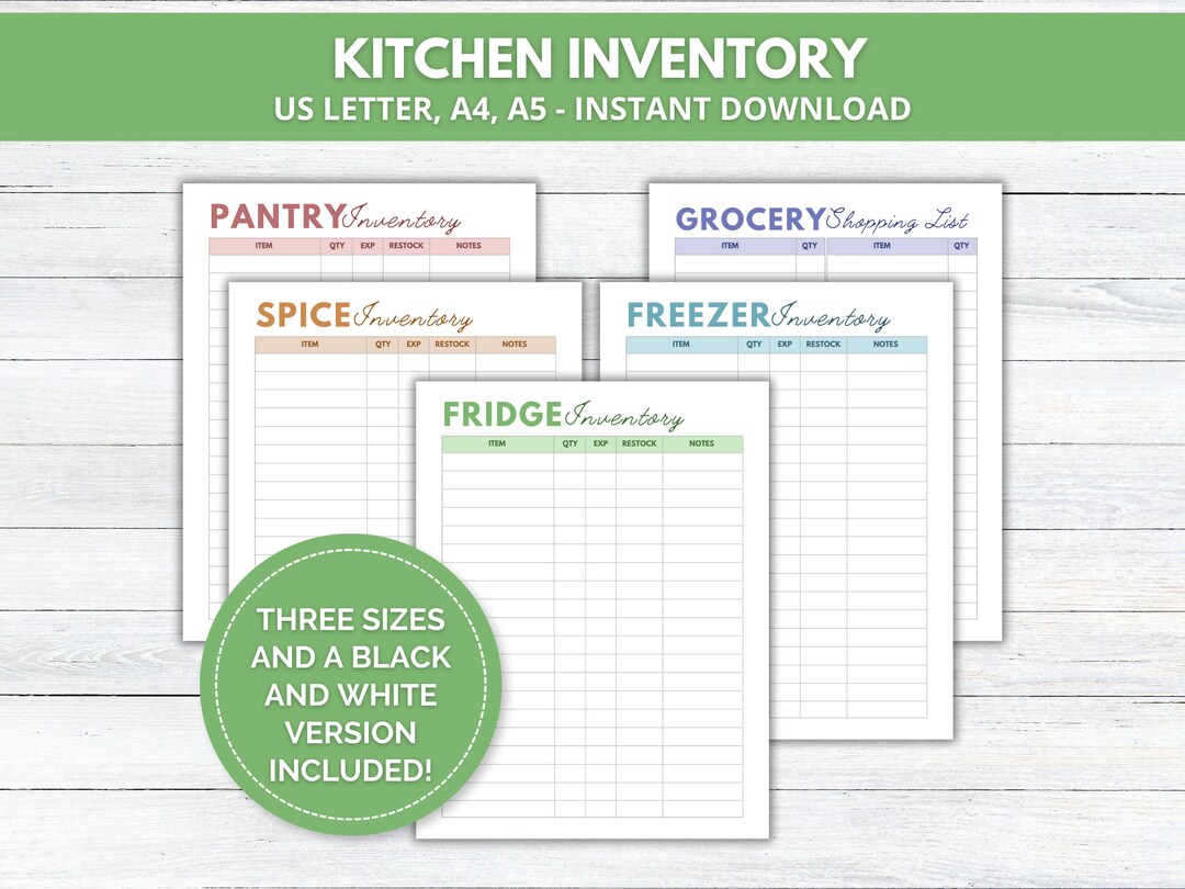 Kitchen Inventory Printable Bundle, Freezer and Fridge Inventory ...