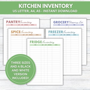 Kitchen Inventory Printable Bundle, Freezer and Fridge Inventory ...