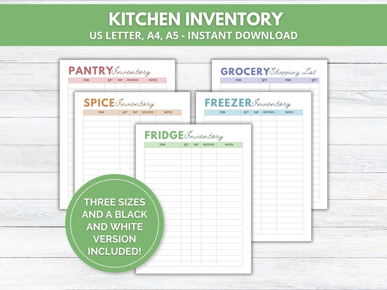 Kitchen Inventory Printable Bundle Freezer and Fridge - Etsy