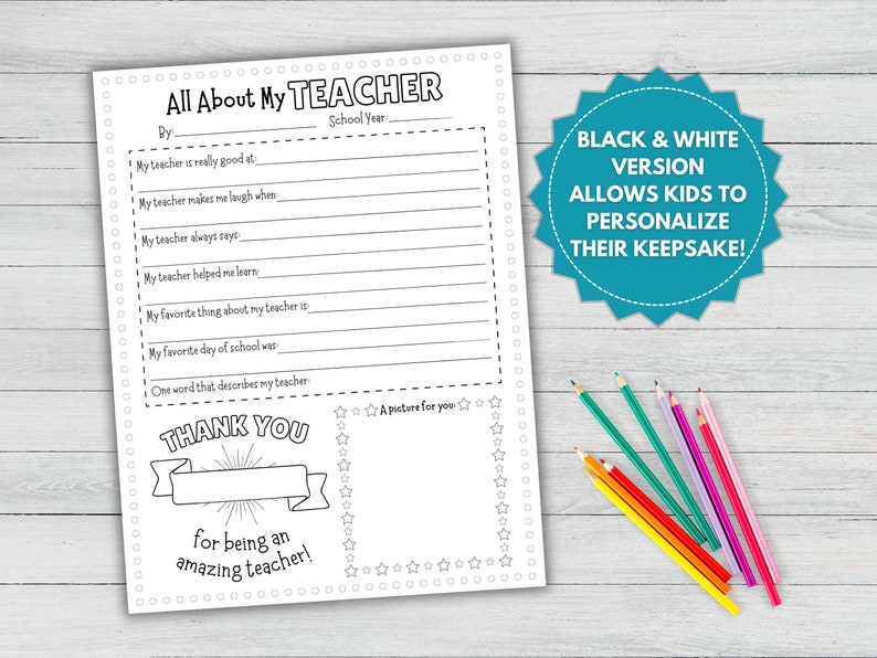 Teacher Appreciation Week Printable, All About My Teacher ...
