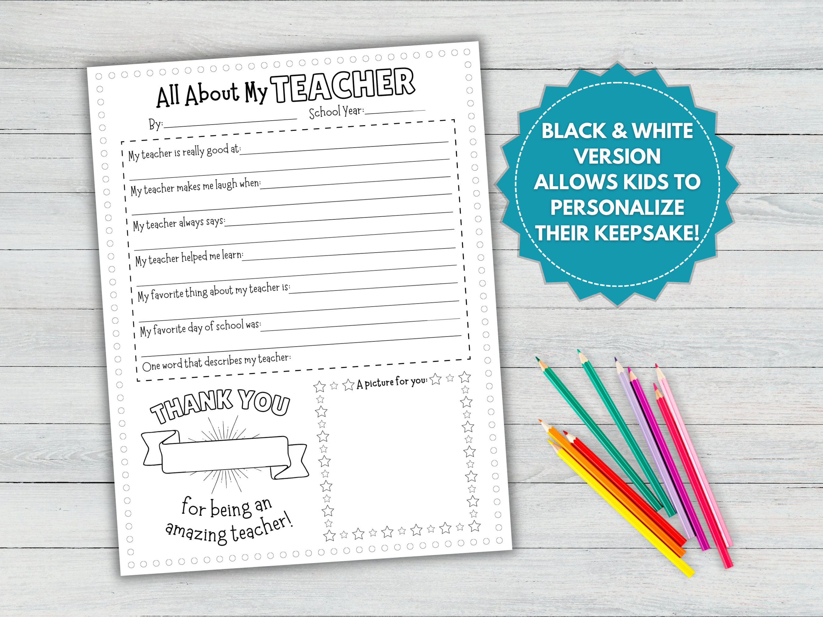 Teacher Appreciation Week Printable, All About My Teacher ...