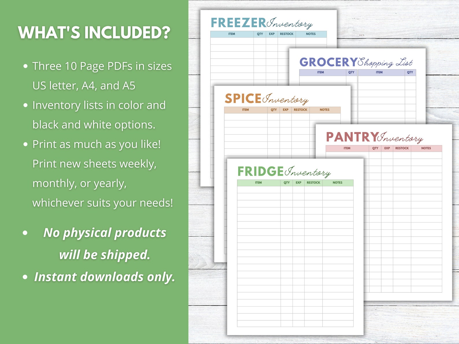Kitchen Inventory Printable Bundle, Freezer and Fridge Inventory ...