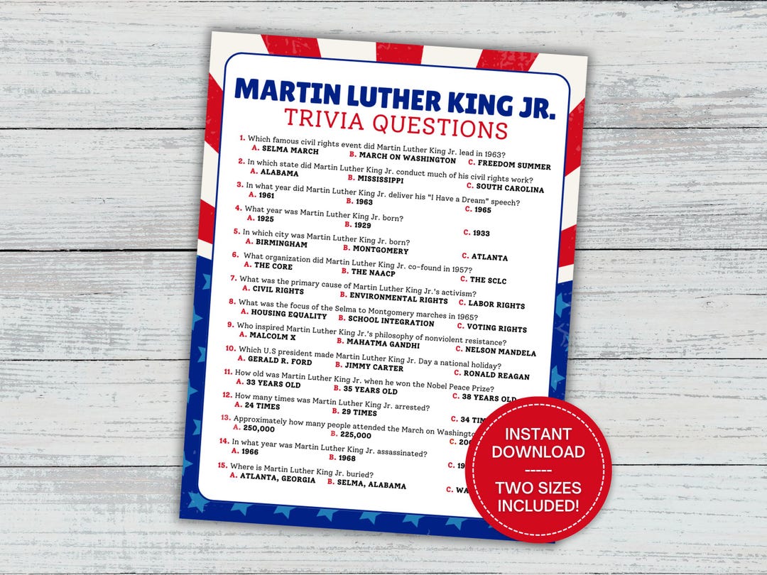 Martin Luther King Day Trivia Game, MLK Trivia, MLK Celebration Games ...
