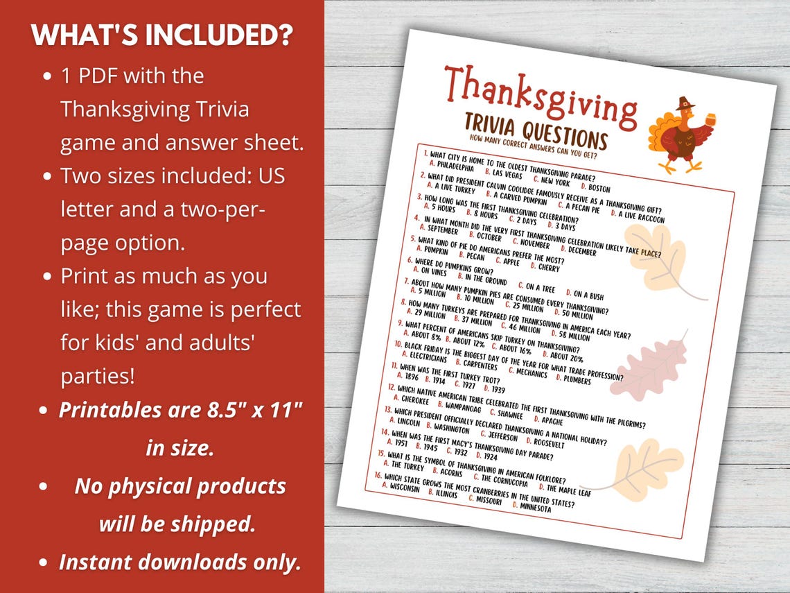 Thanksgiving Trivia Game Printable, Thanksgiving Trivia Questions ...
