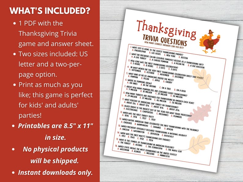 Thanksgiving Trivia Game Printable, Thanksgiving Trivia Questions ...
