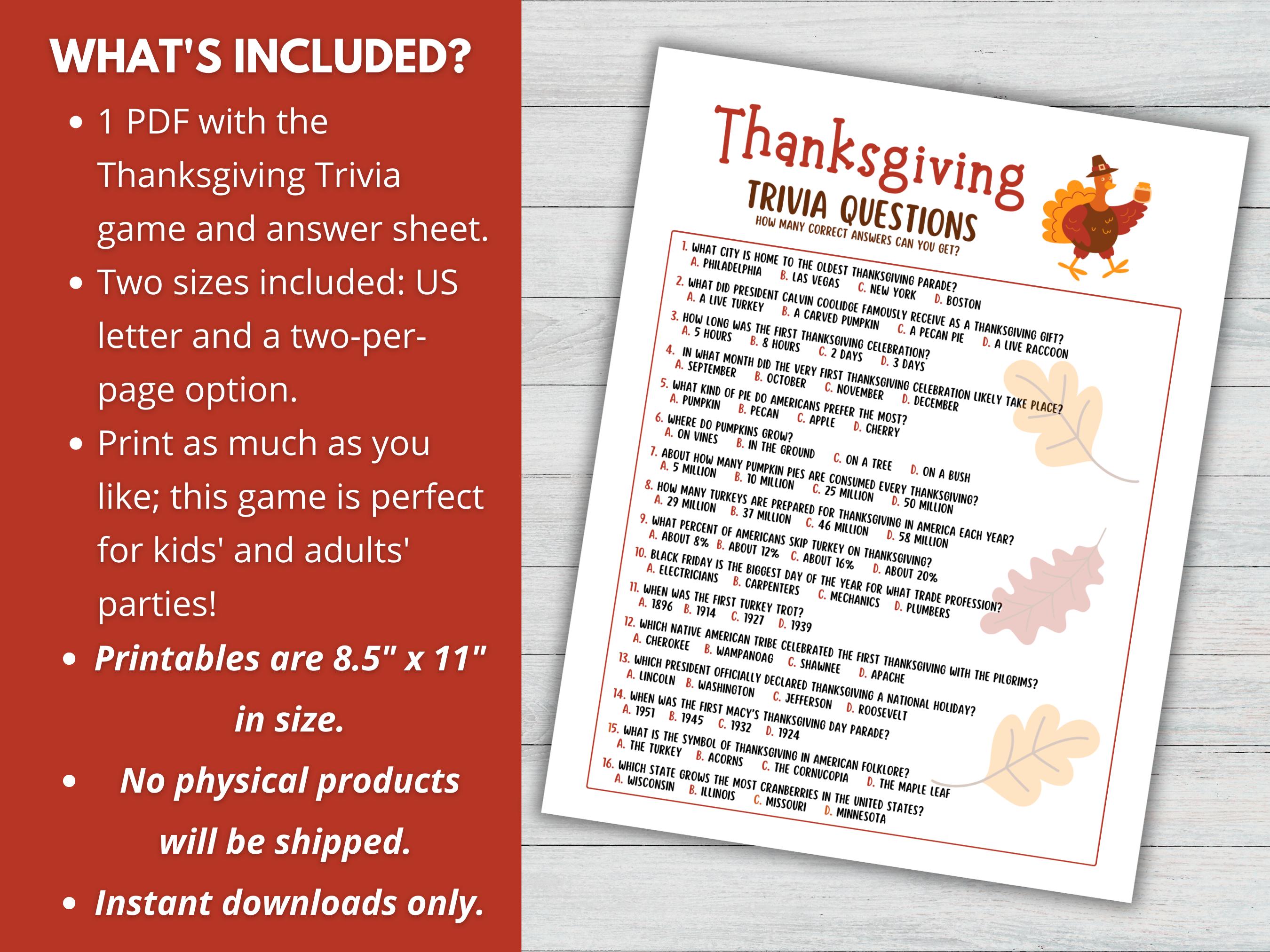 Thanksgiving Trivia Game Printable, Thanksgiving Trivia Questions ...
