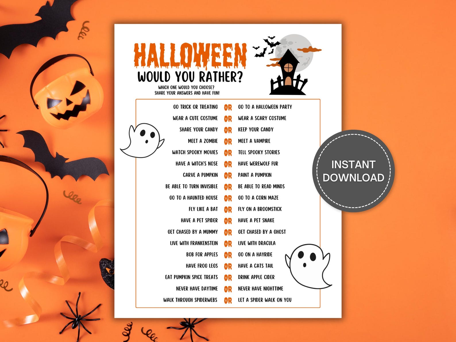 Halloween Would You Rather Game, Printable Halloween Party Activity ...
