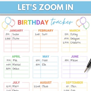 Birthday Tracker Printable, Birthday Planner Printable, Birthday ...