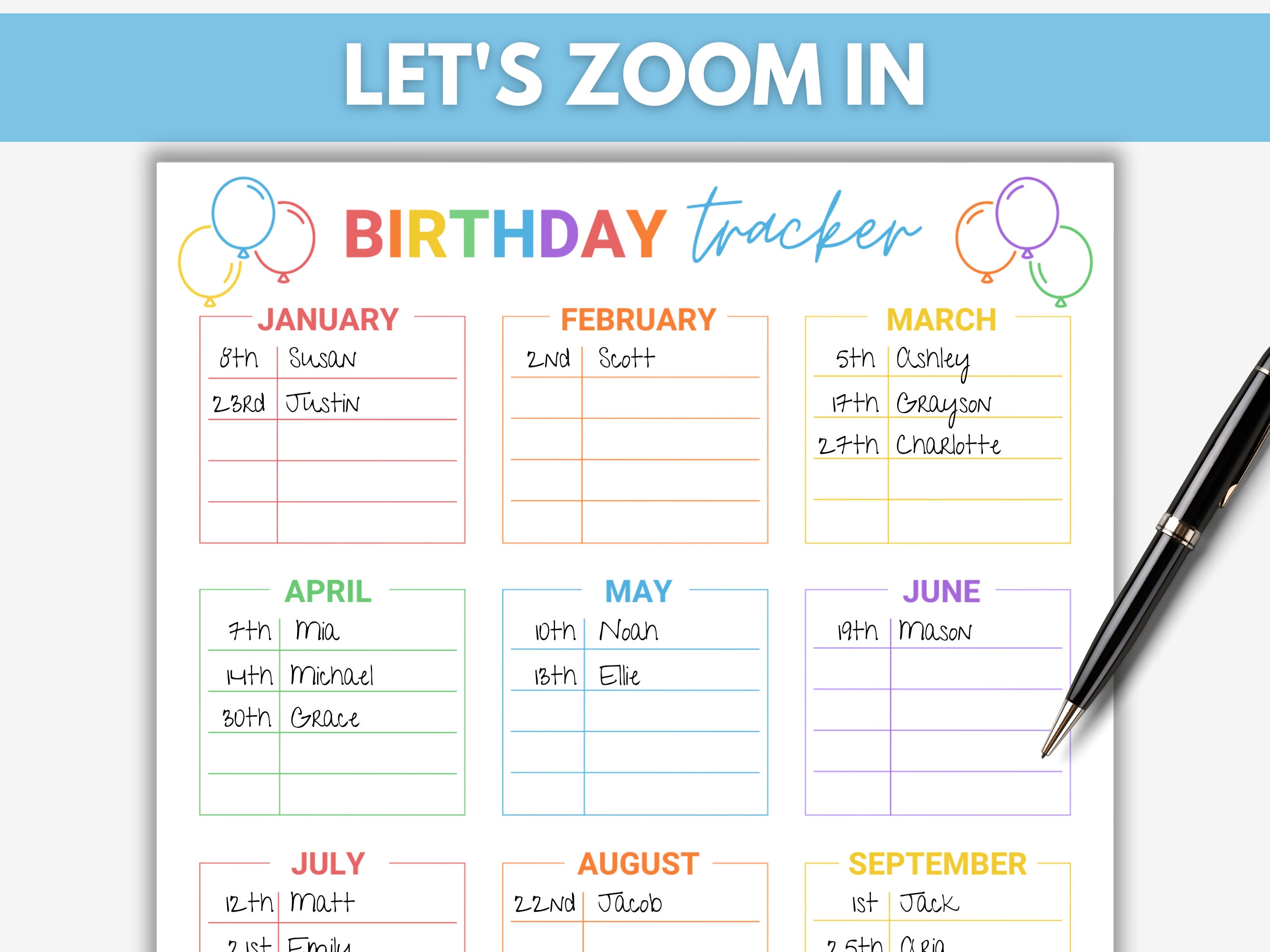Birthday Tracker Printable, Birthday Planner Printable, Birthday ...