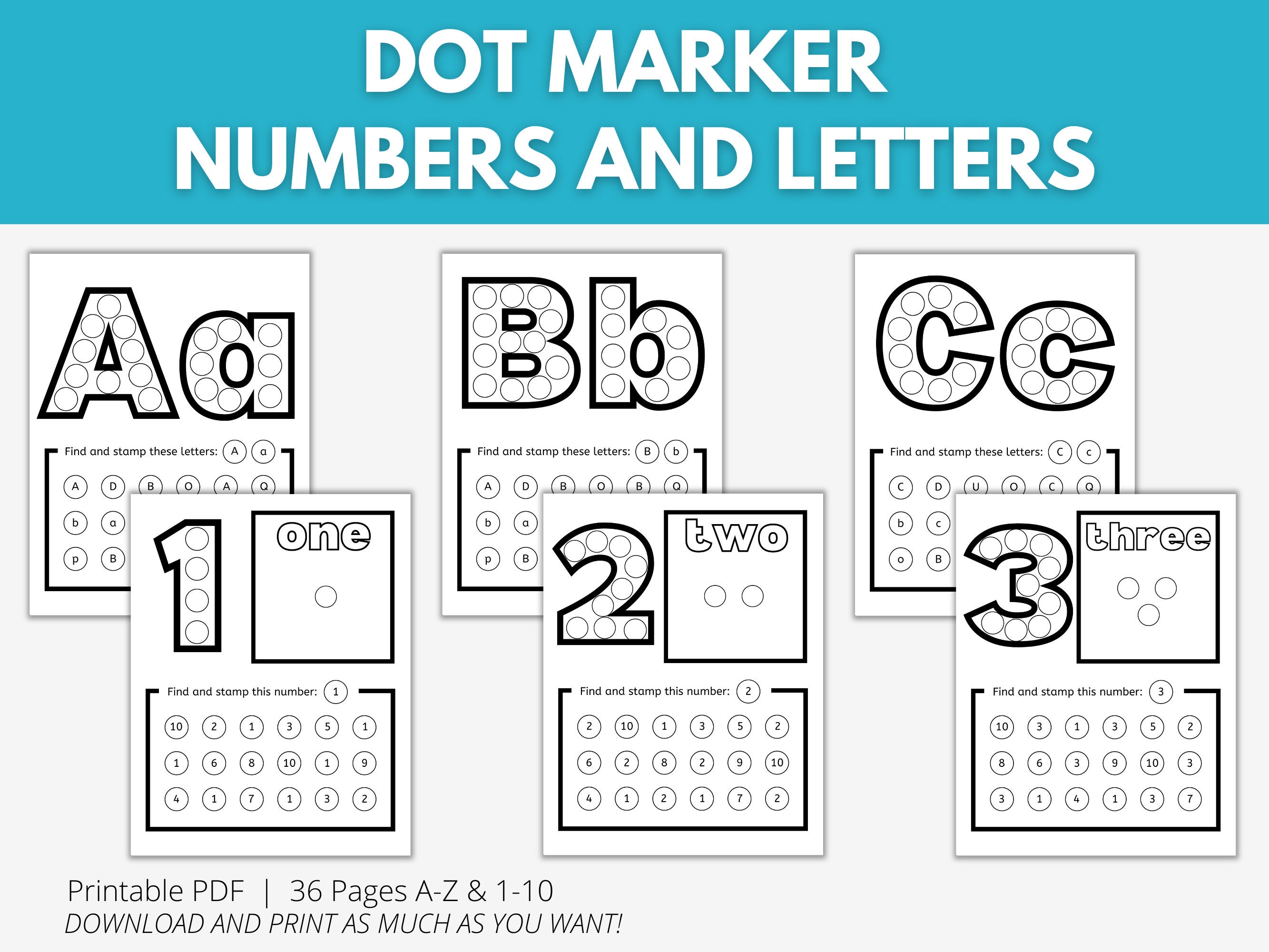 Dot Marker Letters & Numbers Printable, Dab Marker ABC and 123 Activity ...