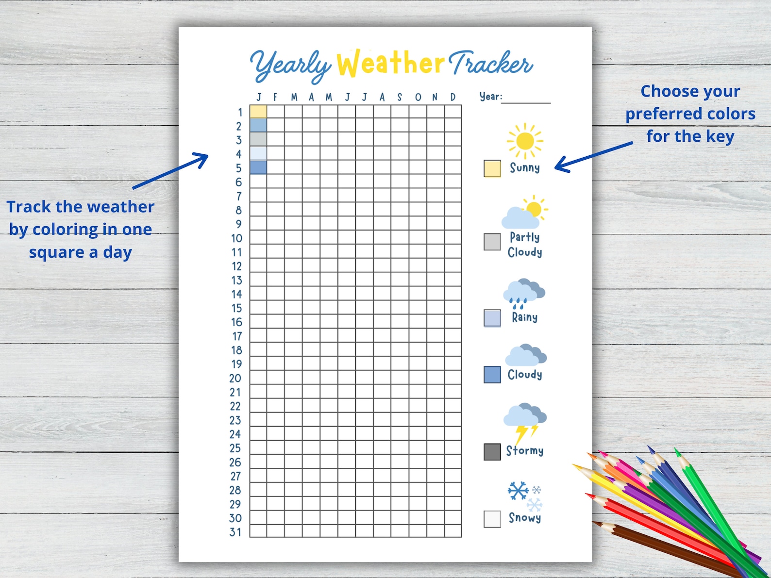 Weather Tracker Printable, Weekly Monthly Yearly Weather Chart, Kids ...
