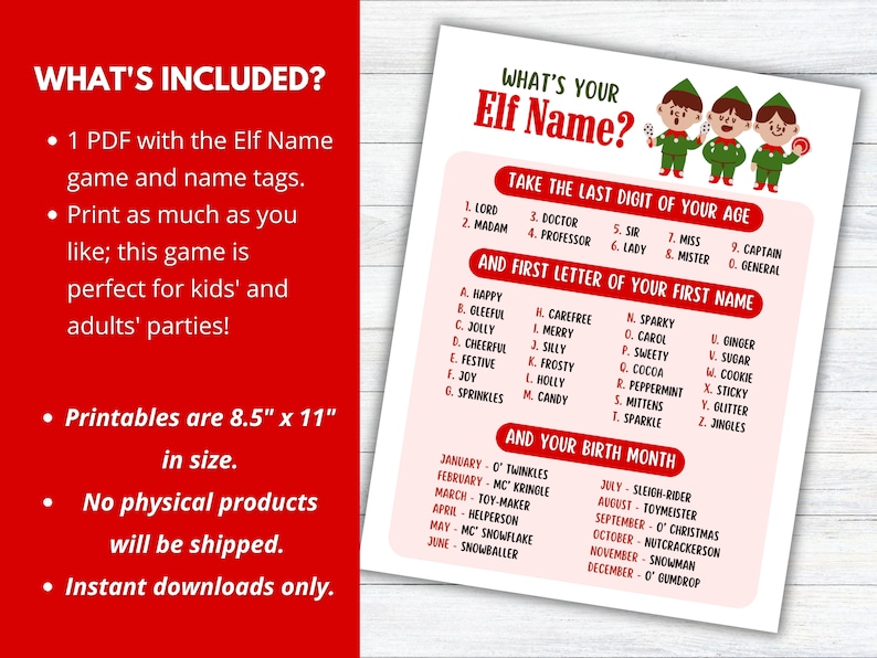 What's Your Elf Name Game With Name Tags, Christmas Game, Christmas ...