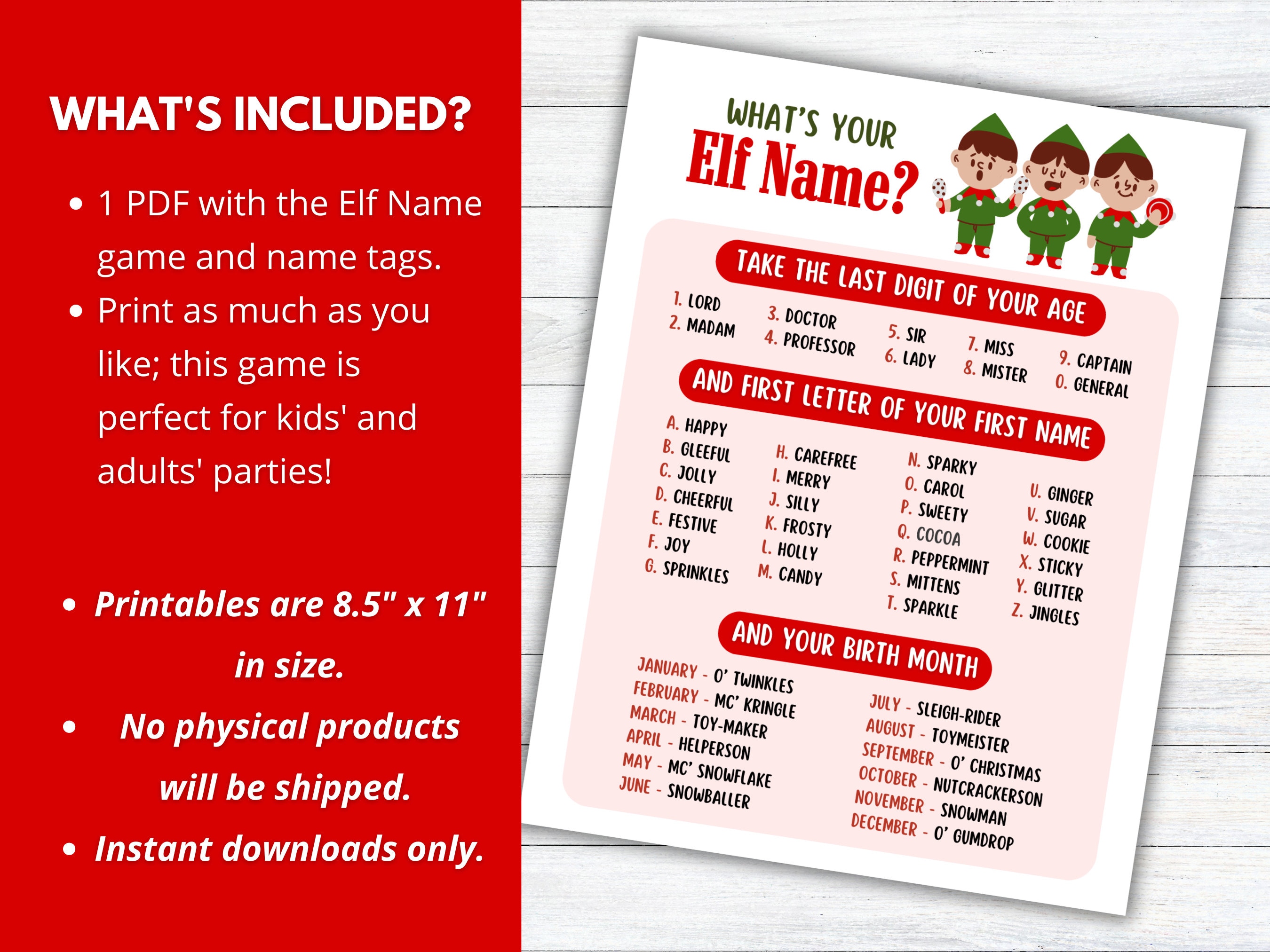 What's Your Elf Name Game With Name Tags, Christmas Game, Christmas ...