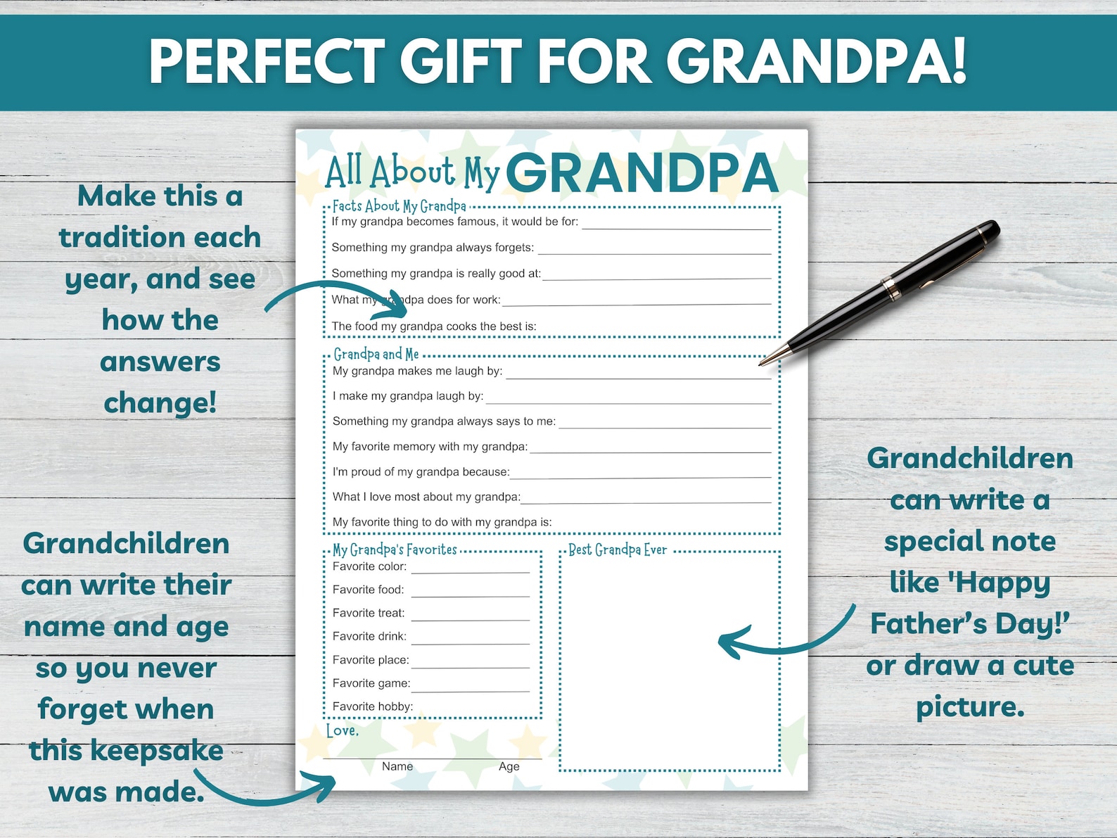 All About My Grandpa Printable, Grandparents Day, Fathers Day Gift ...
