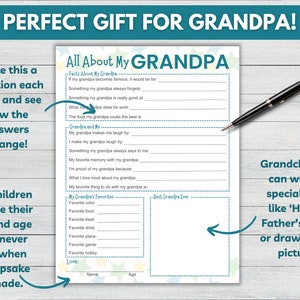 All About My Grandpa Printable, Grandparents Day, Fathers Day Gift ...