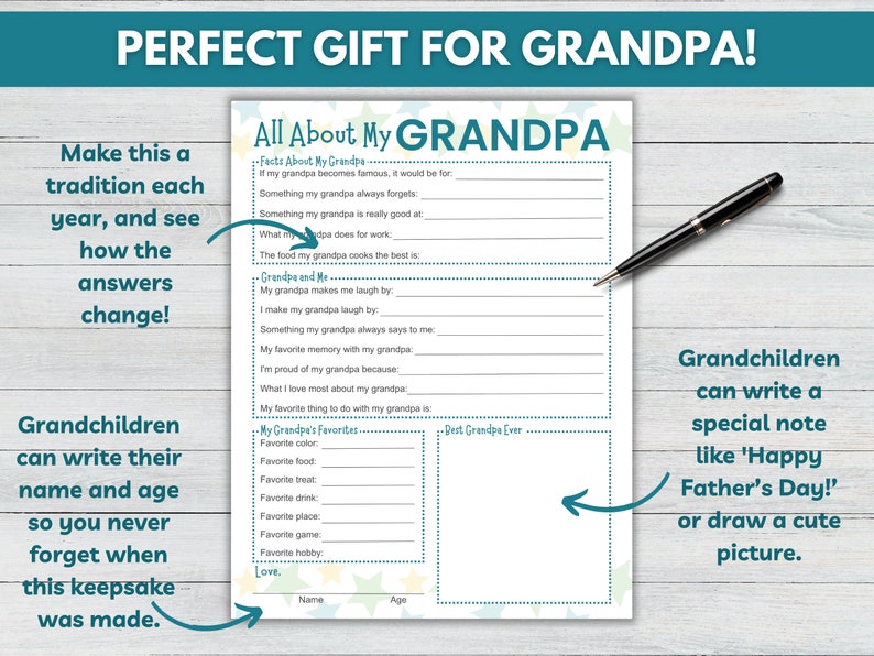 All About My Grandpa Printable, Grandparents Day, Fathers Day Gift ...