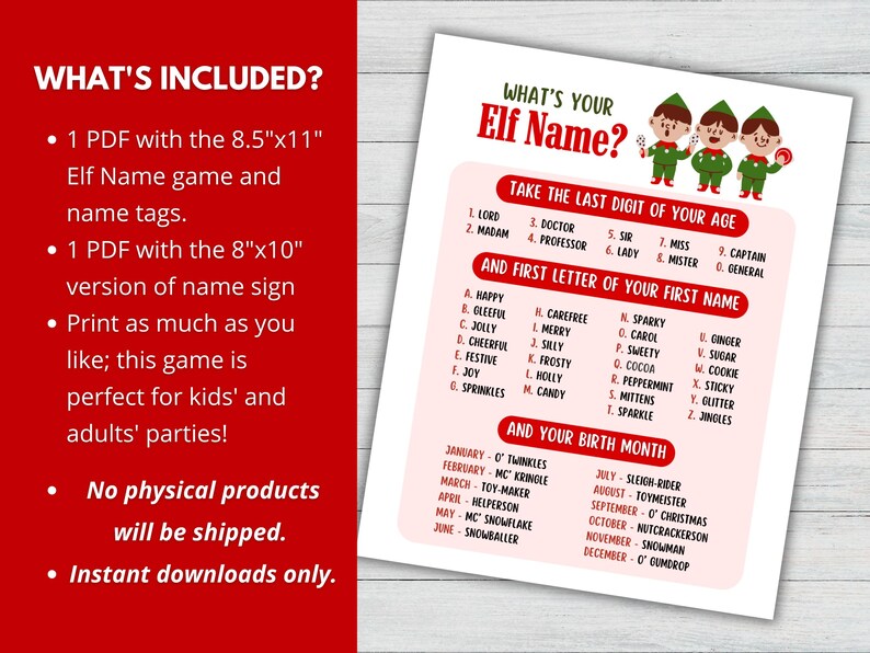 What's Your Elf Name Game With Name Tags, Christmas Party Game ...