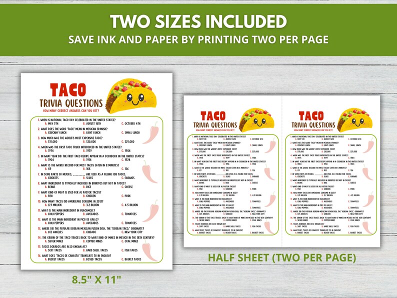 Taco Trivia Game, Cinco De Mayo Game, Printable Mexican Fiesta Party ...