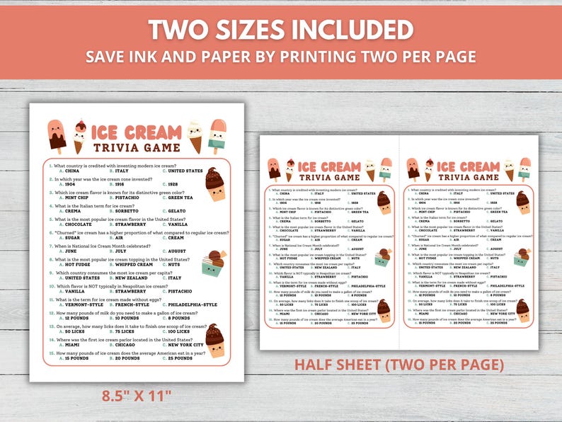 Ice Cream Trivia Game, Printable Ice Cream Quiz, Ice Cream Party Game ...