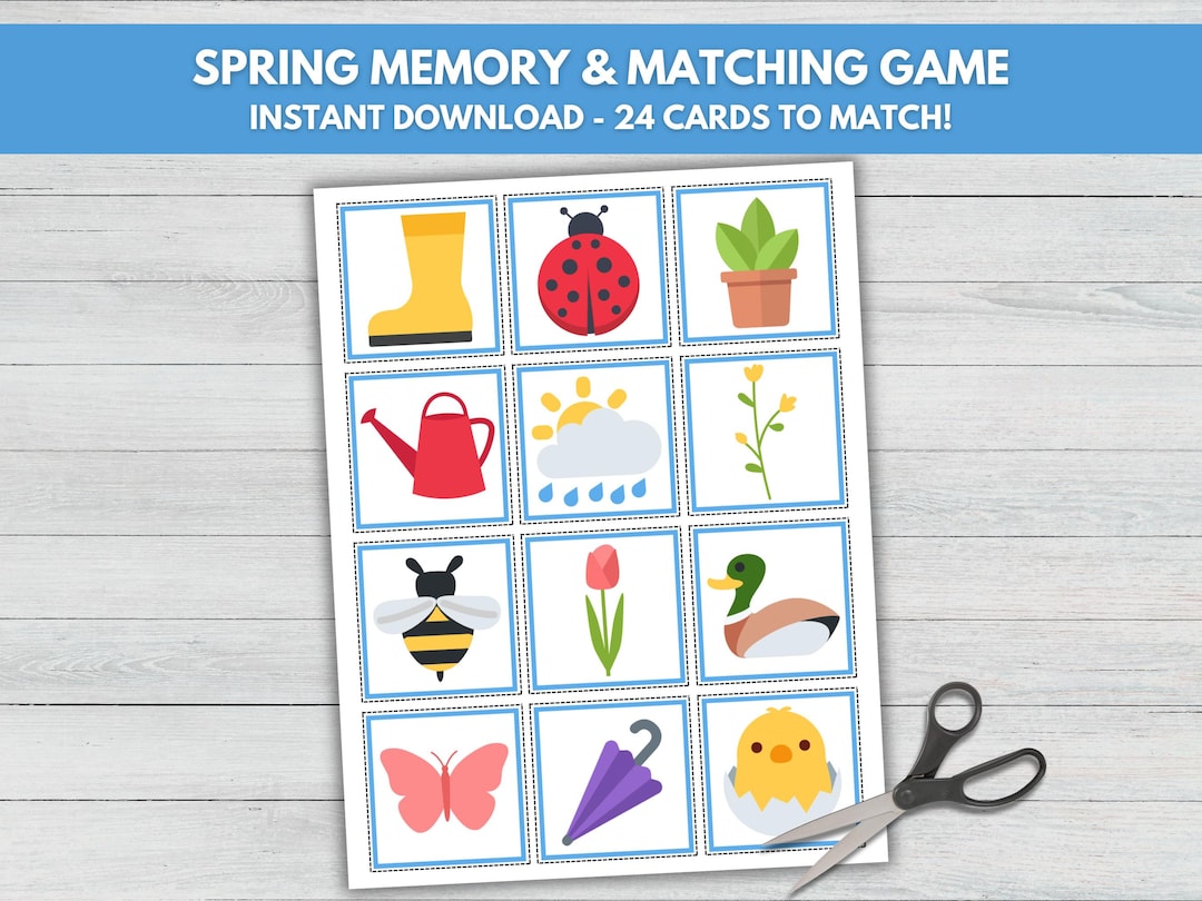 Spring Memory Game Printable, Spring Matching game, Toddler Preschool ...
