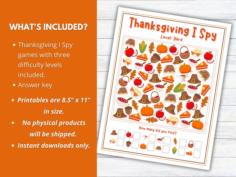 Thanksgiving I Spy, Thanksgiving Game Printable, Look and Find, Party ...