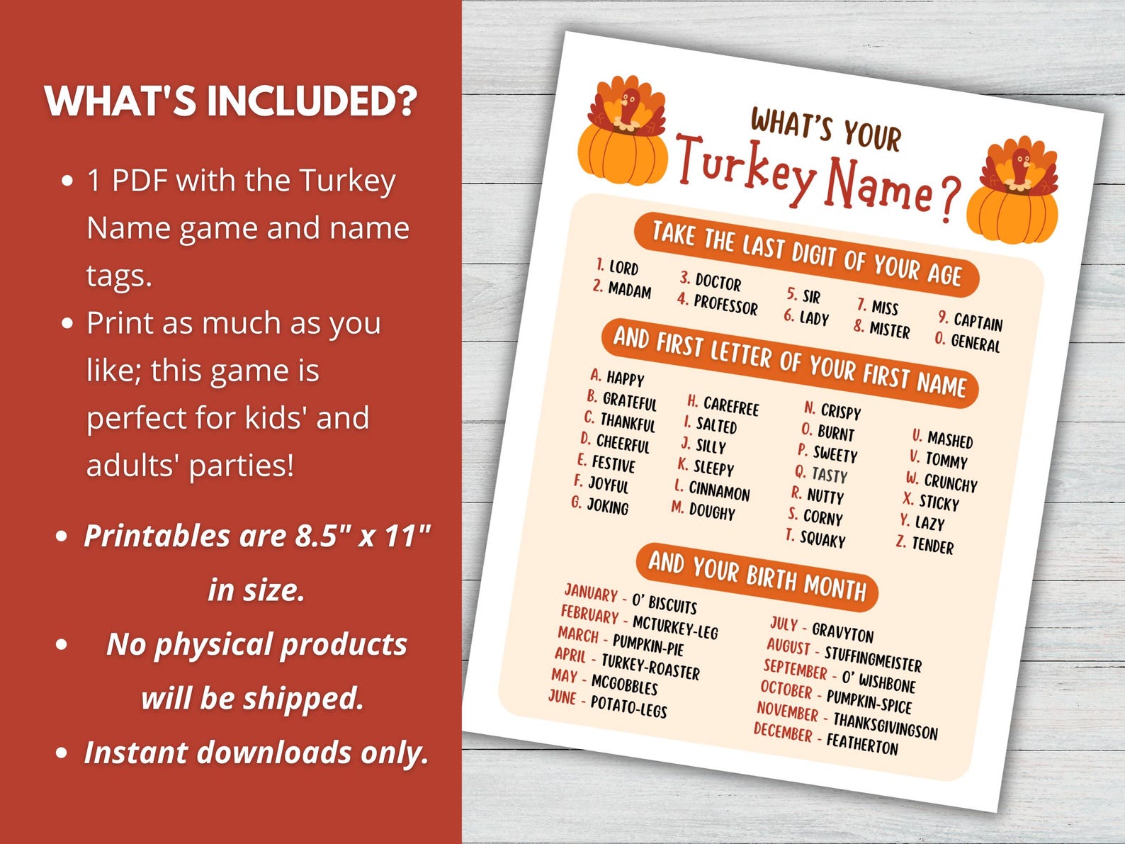 What's Your Turkey Name Game With Name Tags, Thanksgiving Party Game ...