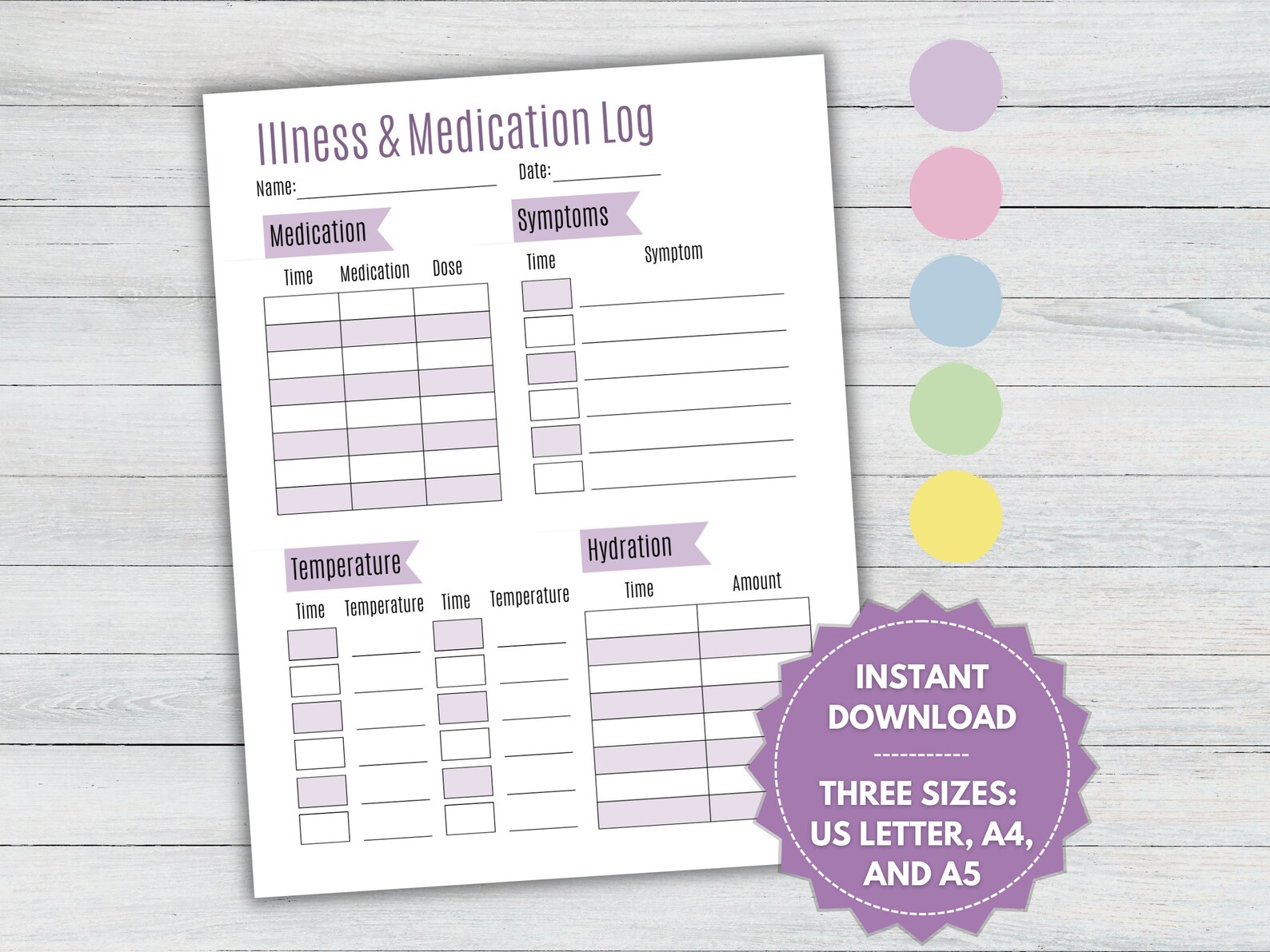 Child Illness and Medication Log, Fever Tracker, Symptom Tracker ...