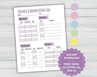 Child Illness and Medication Log, Baby Fever Tracker, Symptom Tracker ...