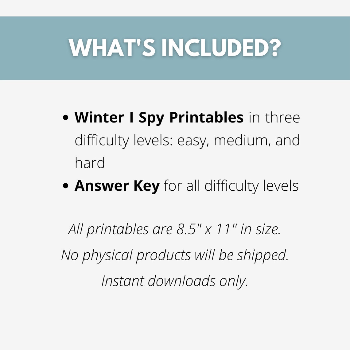 Winter I Spy Printable, Winter Activity, 3 Pages Easy to Hard, Counting ...