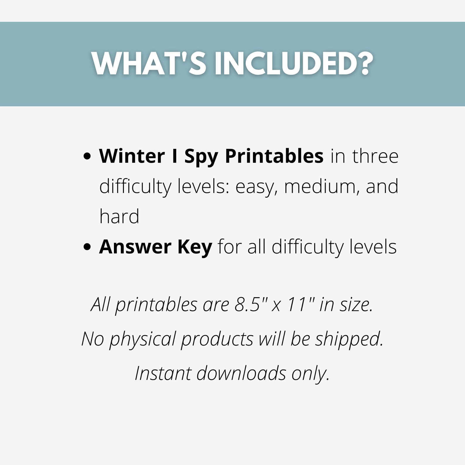 Winter I Spy Printable, Winter Activity, 3 Pages Easy to Hard, Counting ...